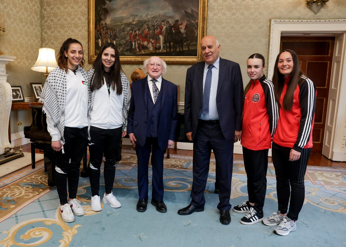President greets Palestinian women’s football team at Áras ahead of ...